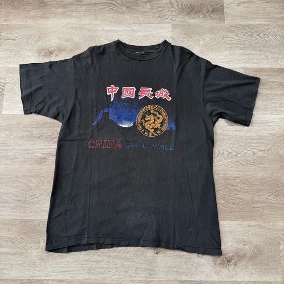Shirts | Vintage Great Wall Of China T Shirt Single Stitch Faded Black ...